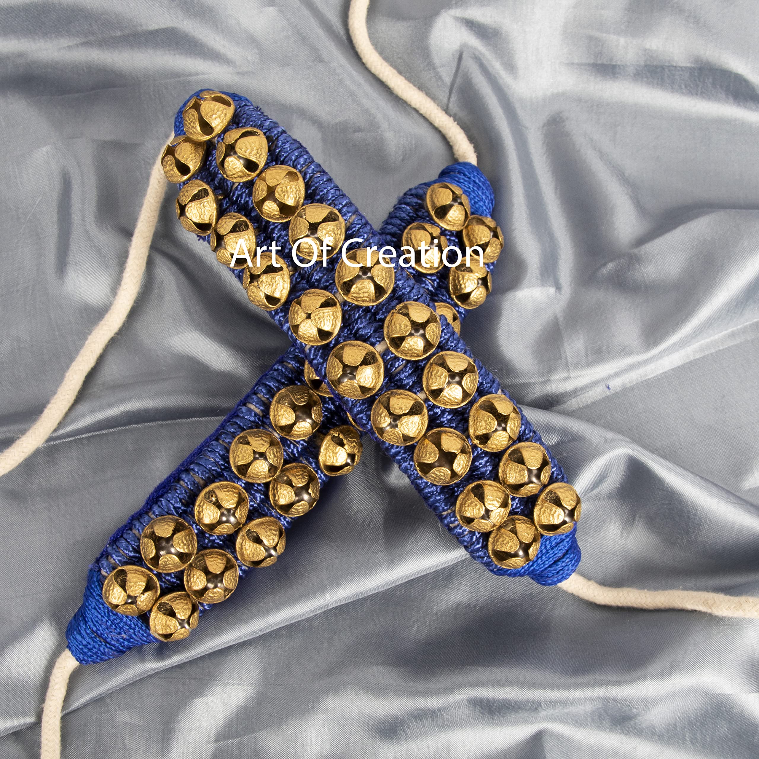 Art Of Creation Kathak Dancing Ghungroo 2 line 20 +20 Dancing Bell Anklet Pair Classical Dancers Musical Instrument Bharatnatayam Ghungru (Blue)