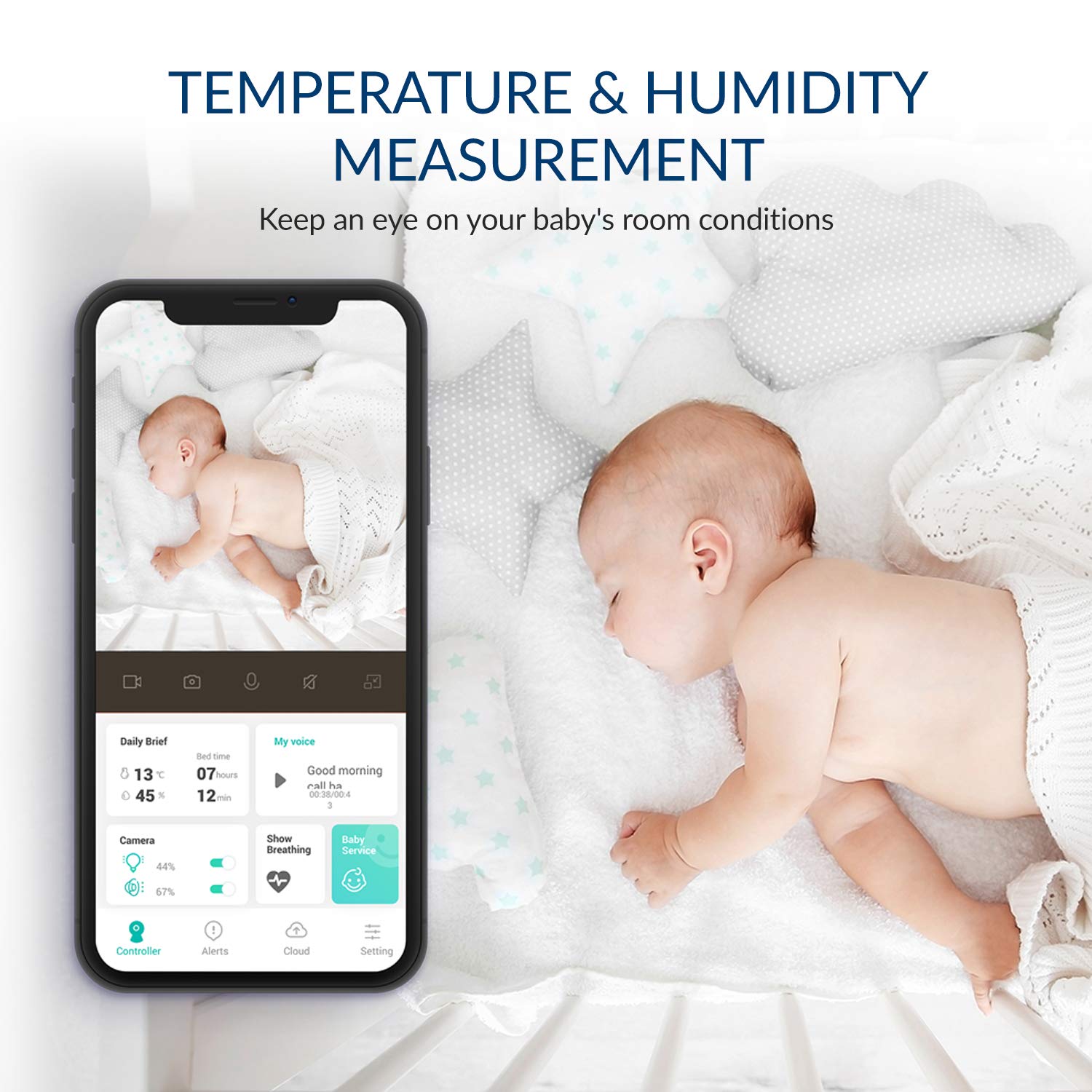 Kami Baby Monitor with 2 Cameras Audio Video Smart, WiFi Smartphone Home app, Night Vision, Night Light, Temperature/Humidity/Crying Detection, 2-Way Audio Works with Alexa Twin 2 Pack