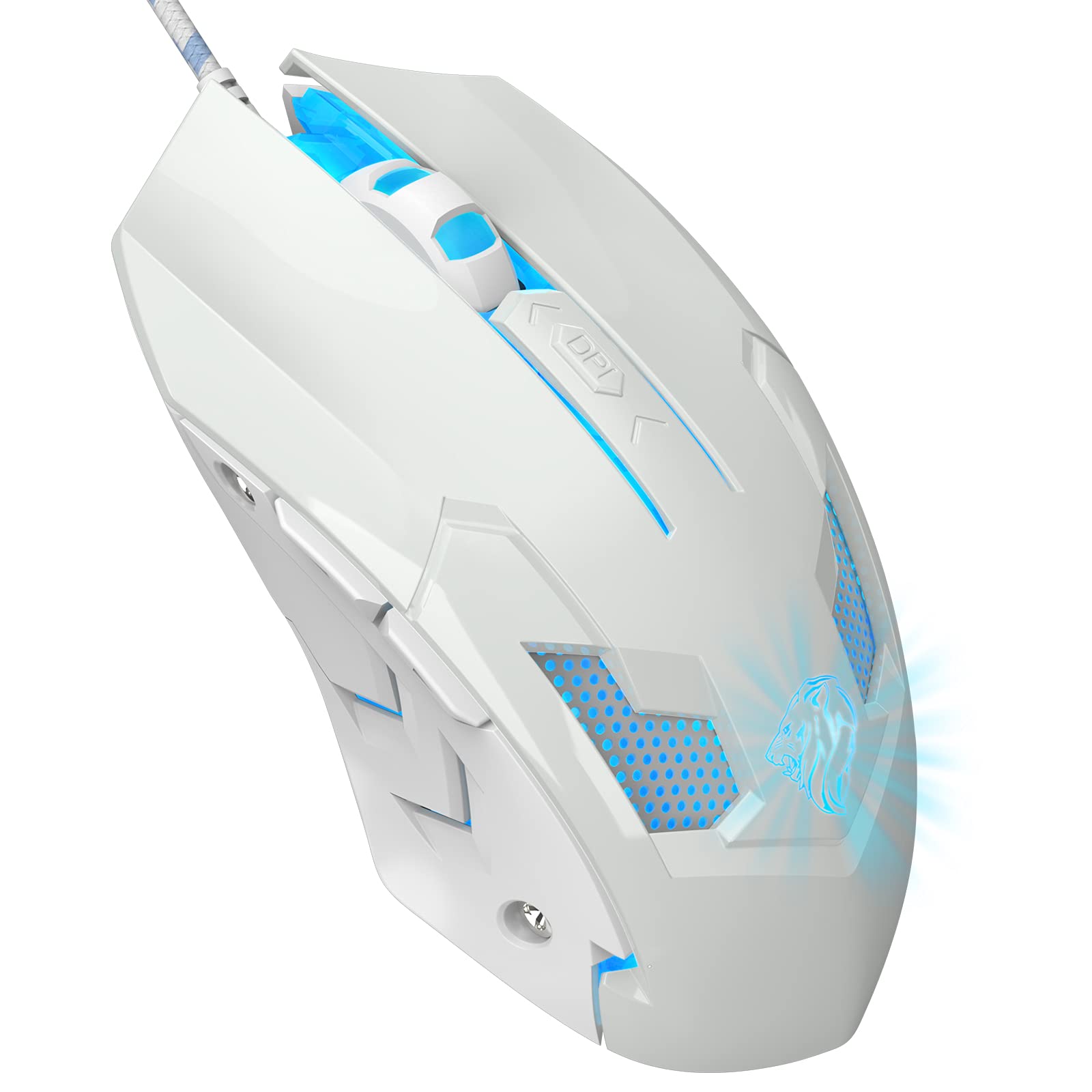 aMZCaSE Wired Mouse, RGB Optical Computer Mouse, USB Corded Mouse with 6 Buttons, 7200 DPI Adjustable Office and Home Wired Gaming Mouse for Laptop Windows PC Desktop Notebook-White