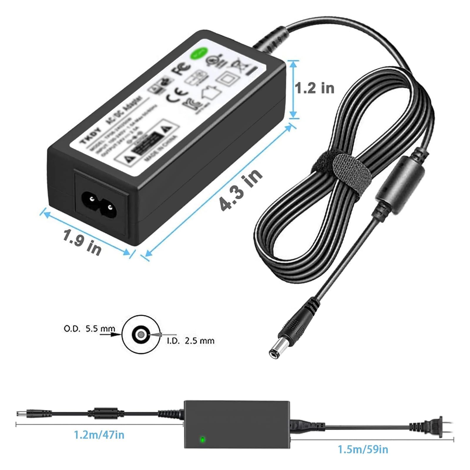 TKDY 24V for Dymo Printer Power Supply, 100-240V AC to DC 24Volt 2.5A Power Adapter for Dymo 4XL 400 450 310 315 320 330 Thermal Labels Printer Writer.