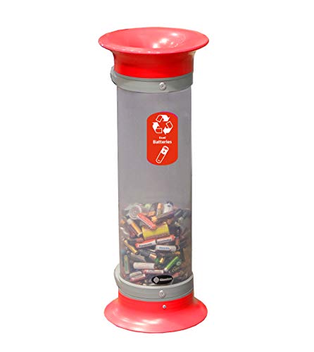 Glasdon C-Thru 10Q Battery Recycling Container (Red) – Transparent Polycarbonate Battery Disposal Container – Small 10Q Battery Collection Tube