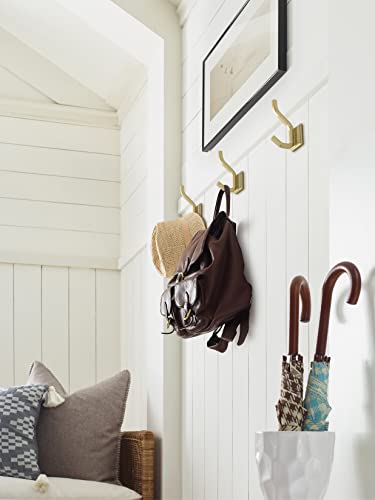 Amerock H37005BBZ | Aliso Double Prong Decorative Wall Hook | Golden Champagne Hook for Coats, Hats, Backpacks, Bags | Hooks for Bathroom, Bedroom, Closet, Entryway, Laundry Room, Office