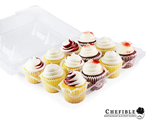 Chefible 12 Compartment Cupcake Container - Set of 4 | Plastic Disposable, Dozen Cavity, Cupcake Carrier with Secure High Top Design