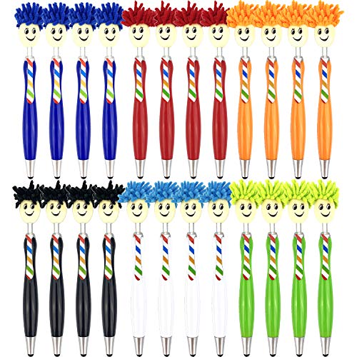 Yarachel Mop Topper Pens - Screen Cleaner Stylus Pens 3-in-1 Stylus Pen Duster Creative Gel Ink Rollerball Pen for School Home Office Stationery Store Kids Girls Gift (6 Colors, 24 Pieces)