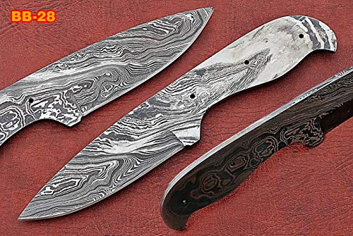 8 inches Long Drop Point Blank Blade Skinning Knife, Hand Forged Damascus Steel 4" Scale Space with 3 Pin Hole Space, 3.75 inches Cutting Edge