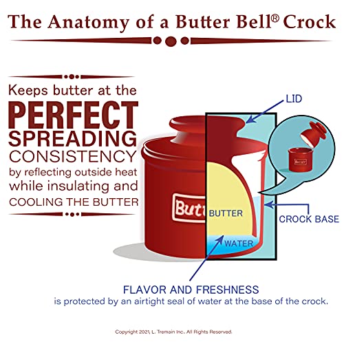 Butter Bell - The Original Butter Bell crock by L Tremain, a Countertop French Ceramic Butter Dish Keeper for Spreadable Butter, Cow Pattern, Black & White