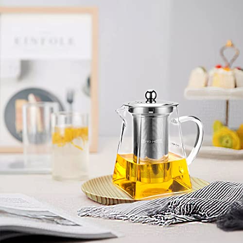 Glass Teapot with infuser, Tea Infusers for Loose Tea, Small Loose Leaf Tea pot, Heat resistant, Ideal for Tea Parties and Stovetop Brewing,600ml