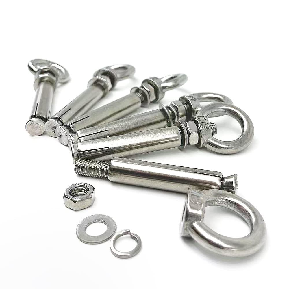 6Pack 304 Stainless Steel Expansion Bolt M8x100mm with Eyebolt Fastener Wall Concrete Brick Expansion Screw Closed Hook Anchor Bolt