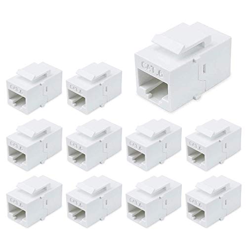 Ethernet Keystone,Cat6 Coupler Jack Network Cable Female to Female Jack,Compatible with Cat7 Cat6 Cat6a Cat5e Cat5-10 Pack White