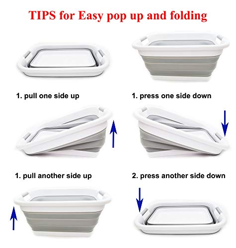 SAMMART 41L Set of 2 Collapsible Plastic Laundry Basket - Foldable Pop Up Storage Container/Organizer - Portable Washing Tub - Space Saving Hamper/Basket (2, White/Grey)