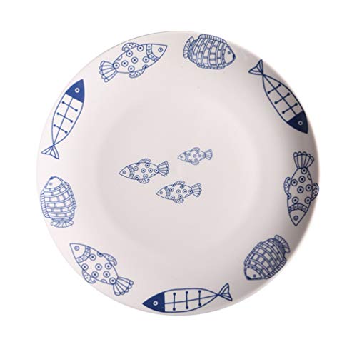 YARNOW 8-inch Ceramic Serving Plate Porcelain Round Platter Dessert Salad Tray Dinner Dish Bowl for Tabletop Home Restaurant (Nine Fishes)