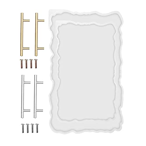 ResinWorld 2 Size 14 inches XL Large Tray Silicone Molds Epoxy Resin Geode Tray Mold with Gold & Silver Handles DIY for Making Resin Tray (Rectangle)