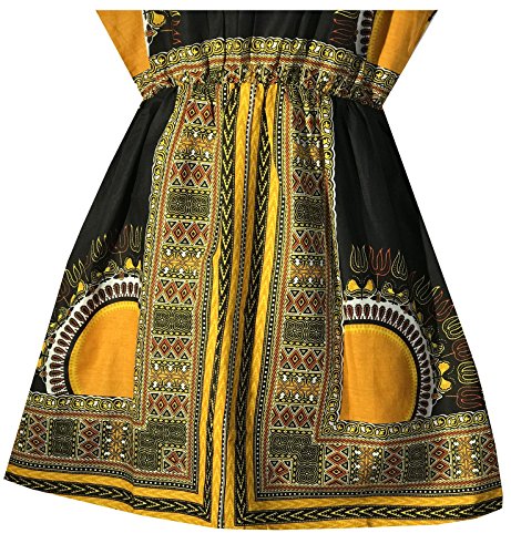Decoraapparel Girls Dashiki Caftan African Short Baby Doll Dress Above Knee Length (X-Large, Black Yellow)