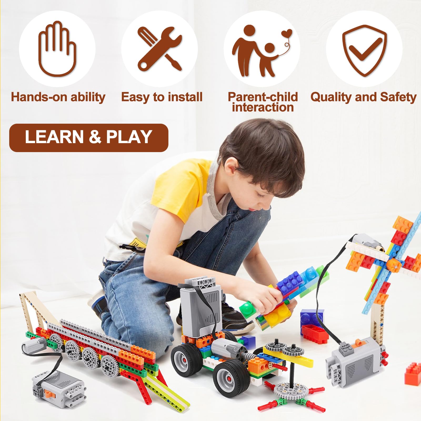 40pcs Power Function Motor Set for Lego Technic - Unleash Your Creativity with M, L, XL, and Servo Motors, Train Motor, Remote Control, Battery Boxes, Receivers, Light Cable, Switch, Extension Wires