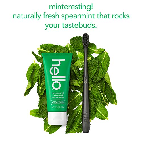 Hello Vegan Fluoride Free Toothpaste, Super Fresh Spearmint, Naturally Whitening Toothpaste, Hemp Seed Oil + Coconut Oil, Helps Remove Plaque, No SLS/Sulfates, 4 Ounce
