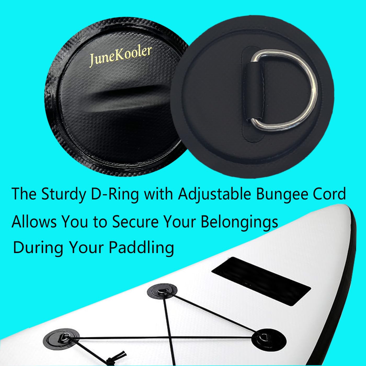 4 Pieces Black Pad/Patch D Rings for PVC Inflatable Boat Canoe Raft Stainless Steel D-Ring Dinghy Kayak Surfboard Paddle Board (Black)