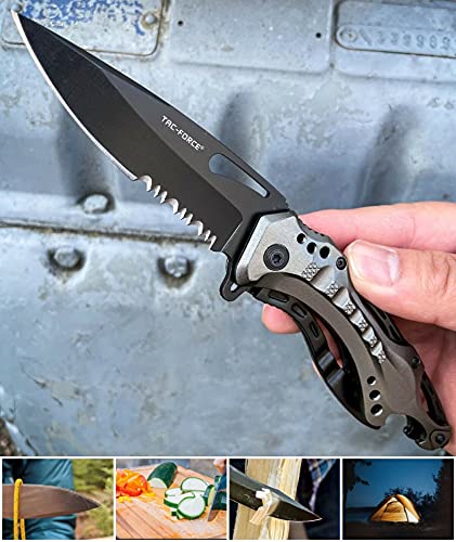 8" Grey Open Folding Pocket Knife Blade Outdoor Survival Hunting Knife for Camping by Survival Steel