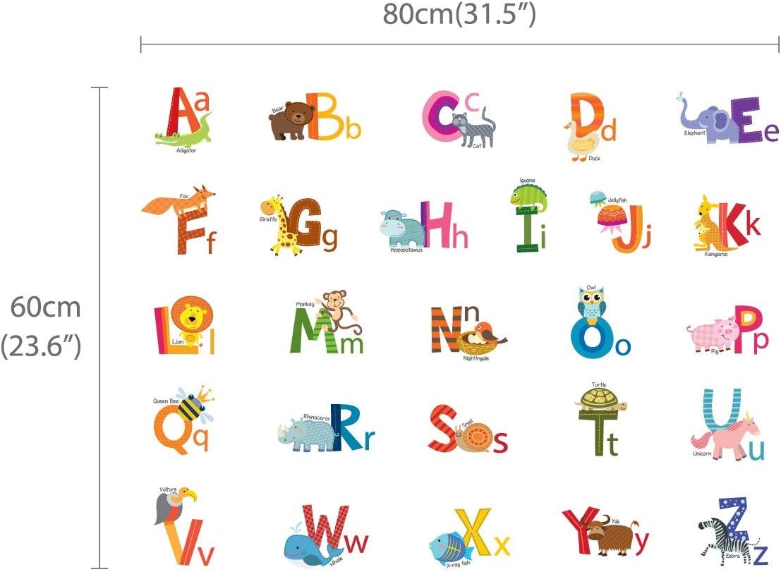 DECOWALL DS-8002 Animal Alphabet Kids Wall Stickers Wall Decals Peel and Stick Removable Wall Stickers for Kids Nursery Bedroom Living Room (Small) Decor