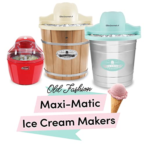 Elite Gourmet EIM-924L## 4 quart Old Fashioned Vintage Appalachian Wood Bucket Electric Ice Cream Maker Machine with Leak-Proof Liner, Uses Ice and Rock Salt Churns Ice Cream in Minutes, 4 Qt, Pine