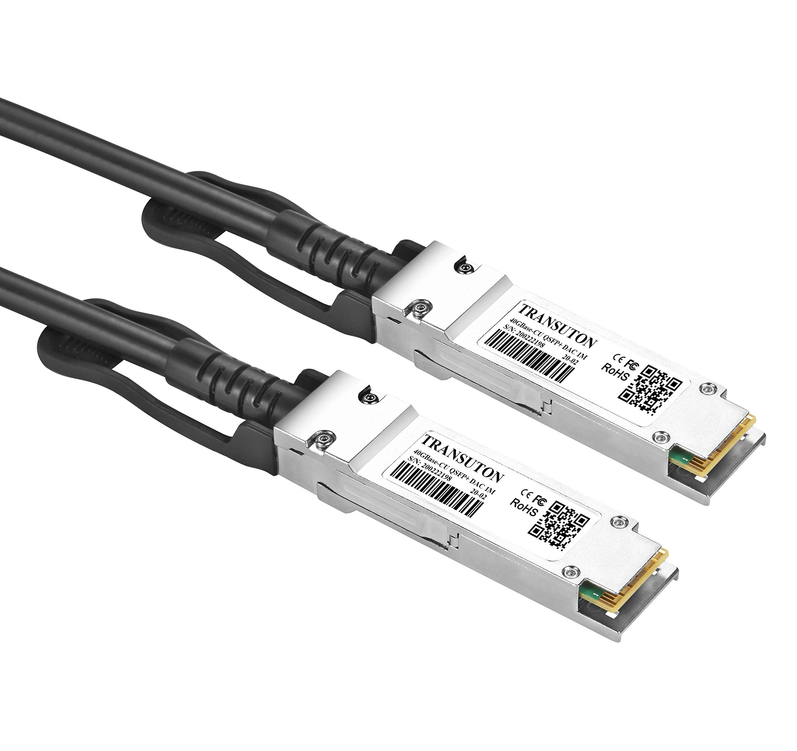 TRANSUTON 40G QSFP+ DAC Passive Cable - 40GBASE-CR4 Passive Direct Attach Copper Twinax QSFP+ Cable for Juniper Switch, 40Gb/s QSFP to QSFP - Fiber Optic InfiniBand Cable, 0.5-Meter(1.64ft)