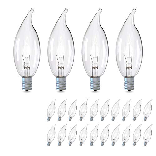 40W Candelabra Light Bulbs Candelabra Flame Tip Clear C32 120V E12 Base Incandescent Light Bulbs for Chandeliers, Ceiling Fan Lights, Pendants, Wall Sconces Decorative (24 Packs)