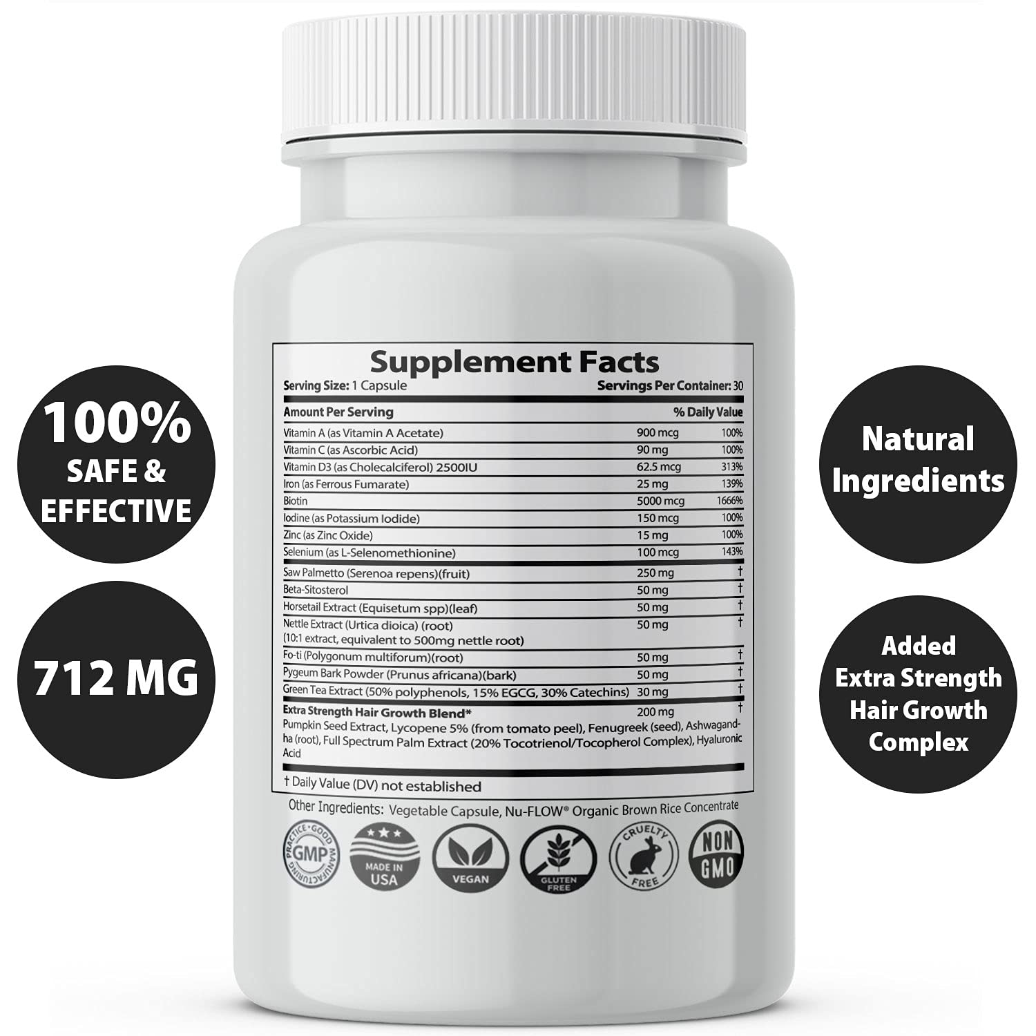 Finanutride Natural DHT Blocker & Hair Growth Capsules - Prevent Hair Loss, Stimulate Follicles, Proprietary Regrowth Treatment