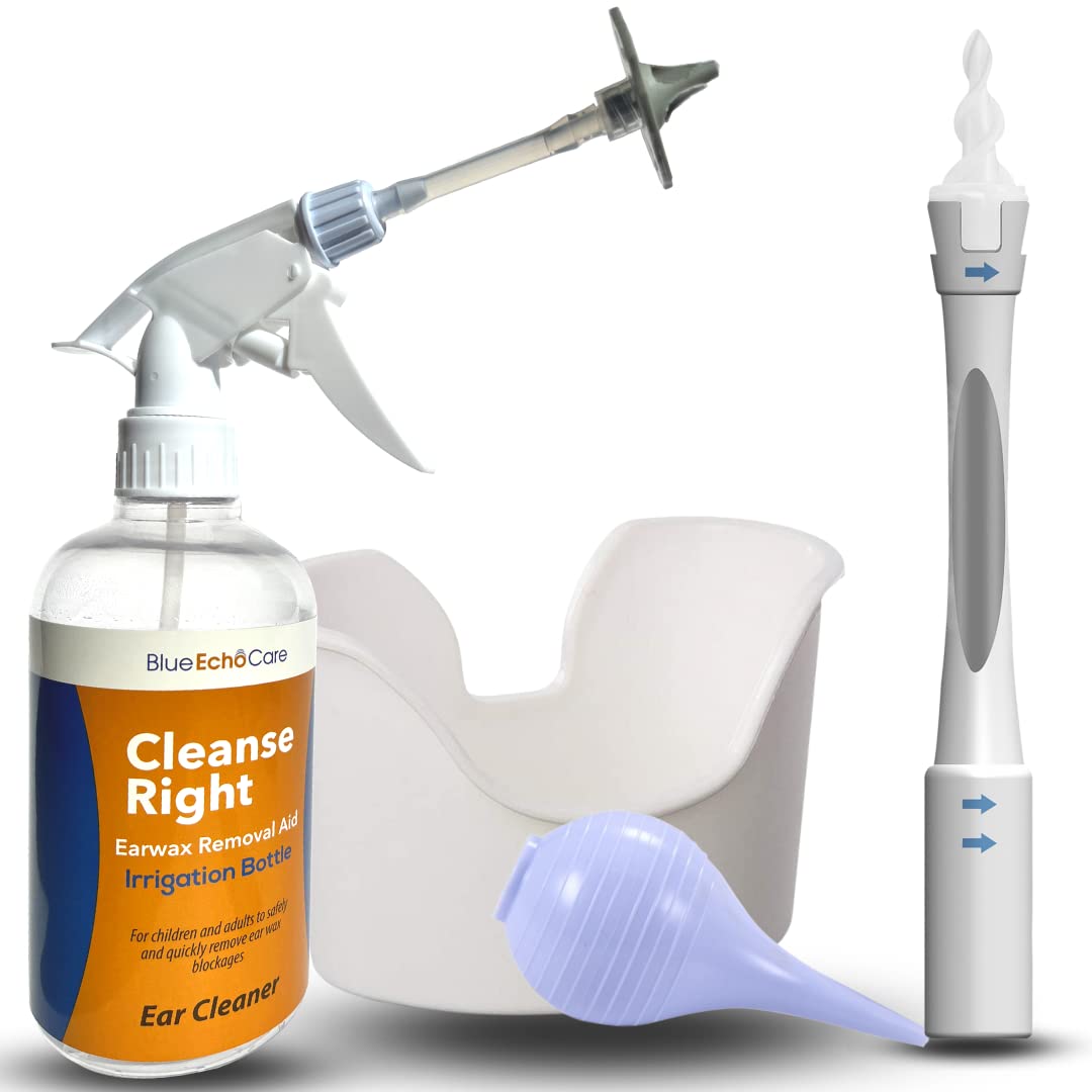 Cleanse Right - Ear Wax Removal Kit- USA MADE Ear Spiral, Cotton Swab Alternative, USA Made, Reusable, Dishwasher Friendly Tips! Wash Basin, Syringe. Cleaner Irrigation Tool to Remove Earwax Blockage