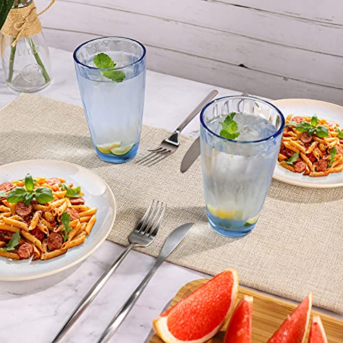 CREATIVELAND Highball Glass Tumbler Light Blue Set of 6, for Water,Cocktail,Juice,Beer,Iced Coffee,Clear Blue Glassware for Bar Kitchen,Thick & Heavy Glass Drinking Glasses with Heavy Base 16oz/450ML