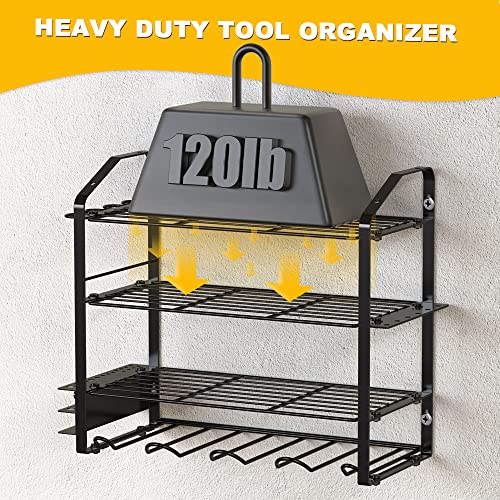 Kcysta Power Tool Organizer, 4 Tier Power Tool Organizer Wall Mount, Heavy Duty Tool Organizers with Drill Holder, Tool Rack Tool Holder Storage Tool Shelf, Black