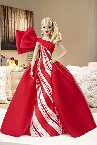 Barbie 2019 Holiday doll, 11.5-inch, Blonde, Wearing Red and White Gown, with Doll Stand and Certificate of Authenticity