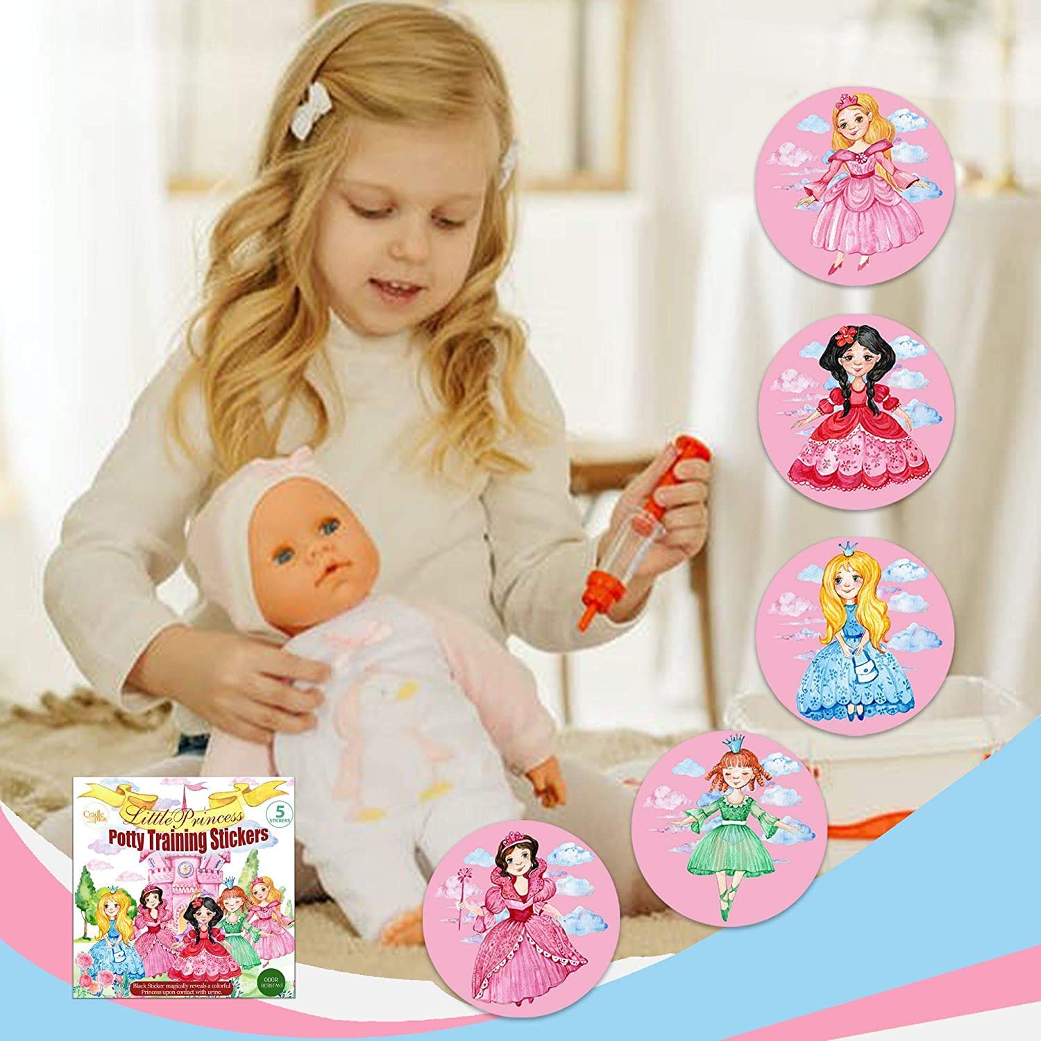 Potty Training Seat Magic Sticker Princess Toddler Potty Training Toilet Color Changing Sticker | 5 Pack Toilet Targets with Free Potty e Book | Use with/Without Potty Chart or Potty Training Watches