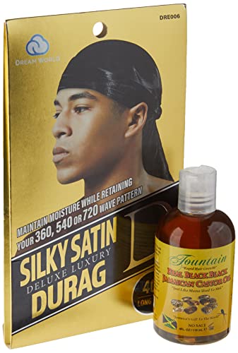 Fountain Real Black Black Jamaican Castor Oil - Beard Growth Oil - Mustache Growth - Beard Thickener - Hair Oil For Men - Luxury Satin Durag - 4 Oz