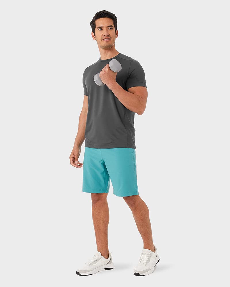 32 DEGREEES Men’s Mesh Panel Active T-Shirt| Relaxed Fit | Mesh Shoulder & Side Panels | Breathable, Storm Grey, Large