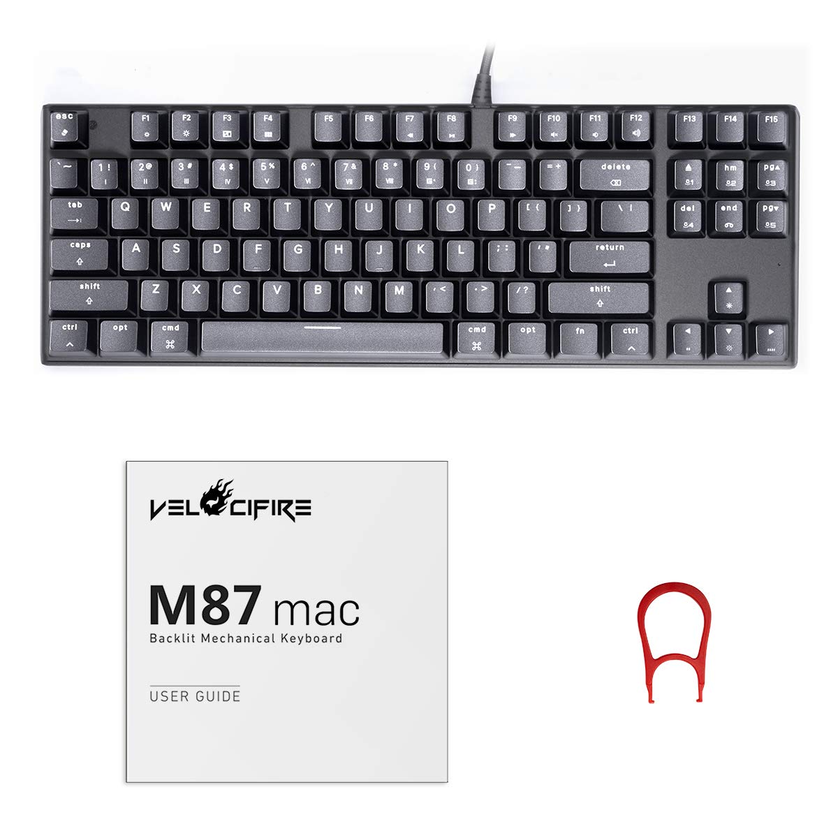 VELOCIFIRE M87 Mac Layout Mechanical Keyboard, 87-Key with Tactile Brown Switch, and LED White Backlit, Compatible with Mac (Black)