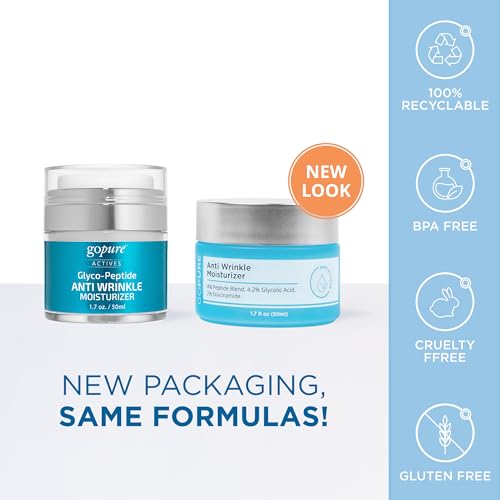 goPure Glyco-Peptide Anti Wrinkle Face Cream - Hyaluronic Acid Moisturizer for Face with Glycolic Acid, Peptides, and Vitamin E - Hydrating Facial Moisturizer with Anti-Aging Formula - 1.7 fl oz