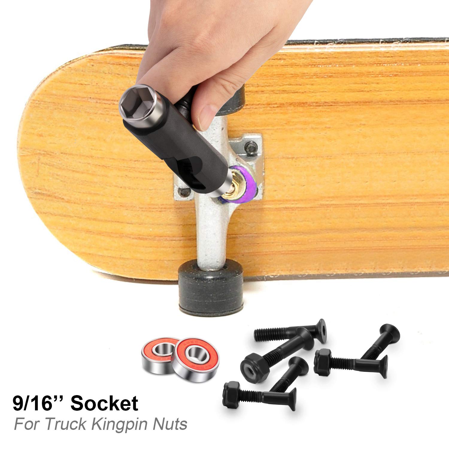 45 Pieces Multifunctional Skateboard Tools T Skate Tool and Y Skateboard Tool with Skateboard Bearings, Nuts and Mounting Bolts, Washers for Most Skateboards and Long Boards