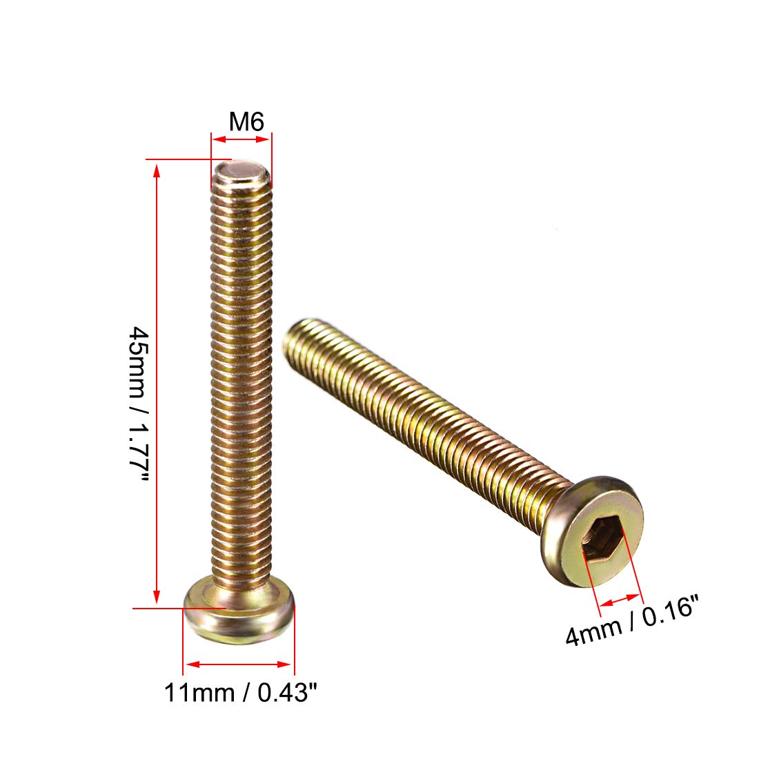 uxcell M6x45mm Furniture Bolt Hex Socket Drive Round Head Screw Zinc Plated 10pcs