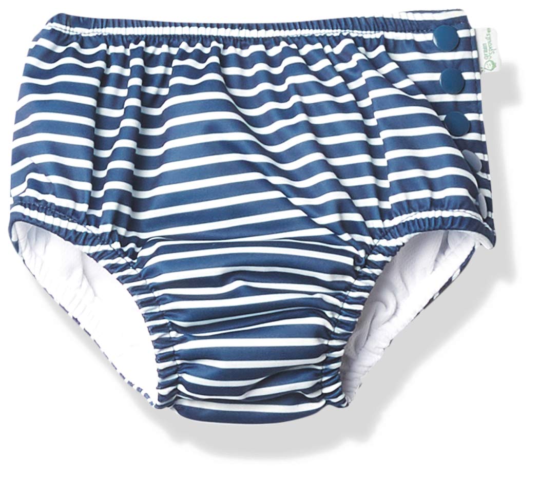 green sprouts Snap Reusable Absorbent Swimsuit Diaper, Navy Stripe, 3T