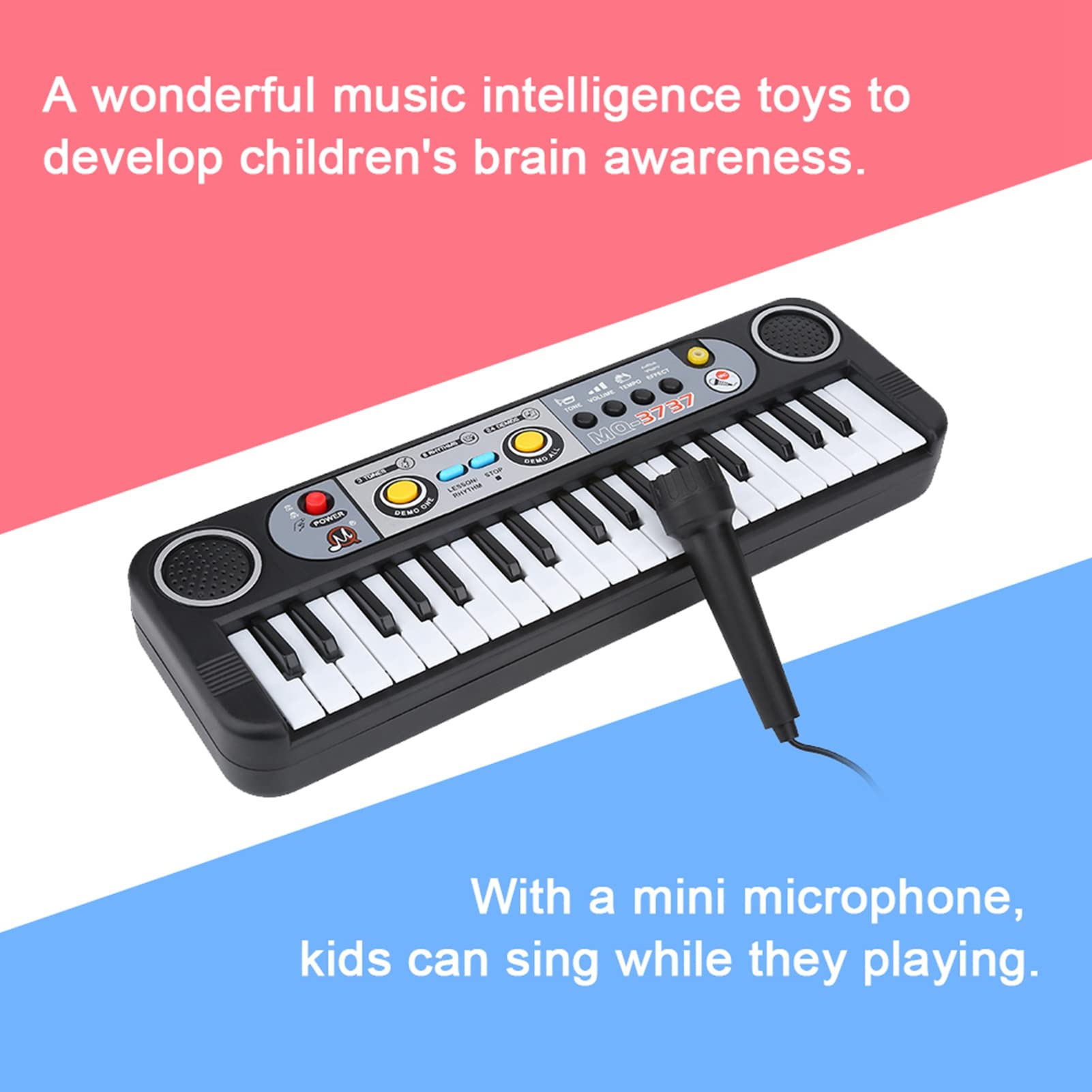 37 Key Electronic Keyboard Piano 13.2 * 4.1 * 1.6" Portable Keyboard with Mini Microphone Musical Instruments Gift for Beginners Boys and Girls