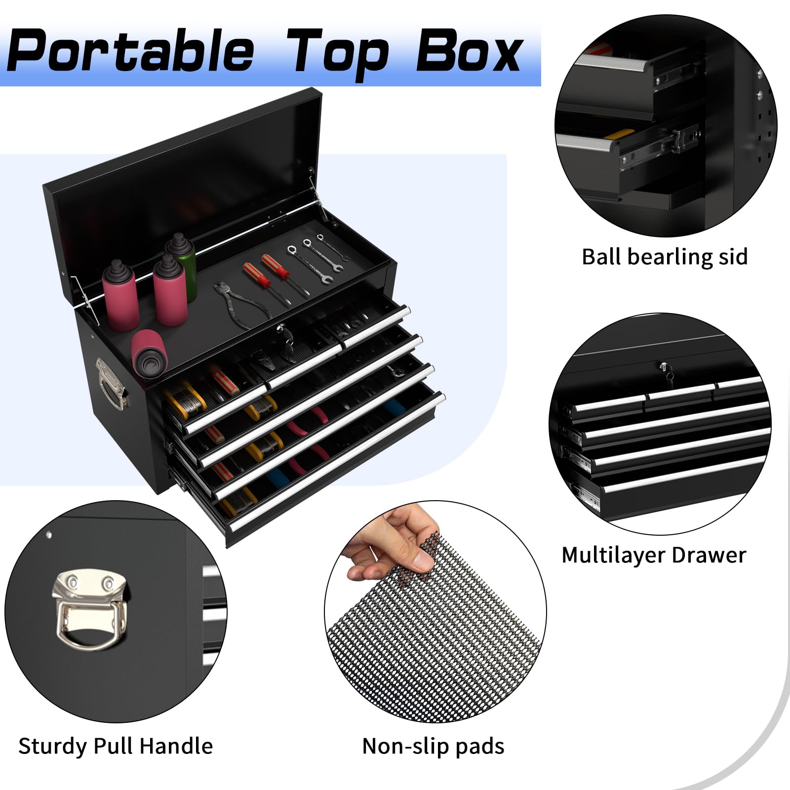 8-Drawer Rolling Tool Chest Box, Removable Storage Cabinet with 4 Wheels and Drawers, 2 in 1 Portable Toolbox Organizer, Lockable Drawer Gifts for Men, Black