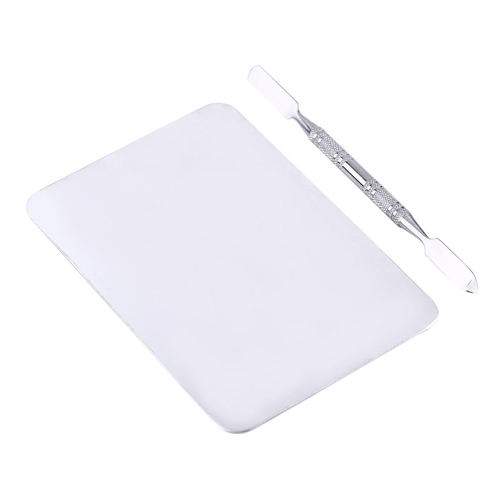 Mixing Palette Small Stainless Steel Makeup Palette Rec Shape Mixing Plate Tools with Spatula Nail Art Palette for Blending Cosmetic Shades