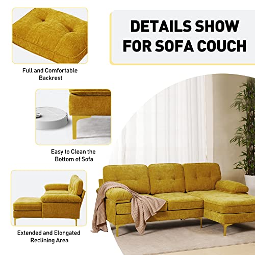 80.7"Modern Sectional Sofa ,Loveseat Sofa Couch for Living Room,Apartment and Small Space,Chenille L-Shaped Sofas with Solid Wood Frame,Removable cushions,Wide Armrest,Easy to Assemble(Yellow)