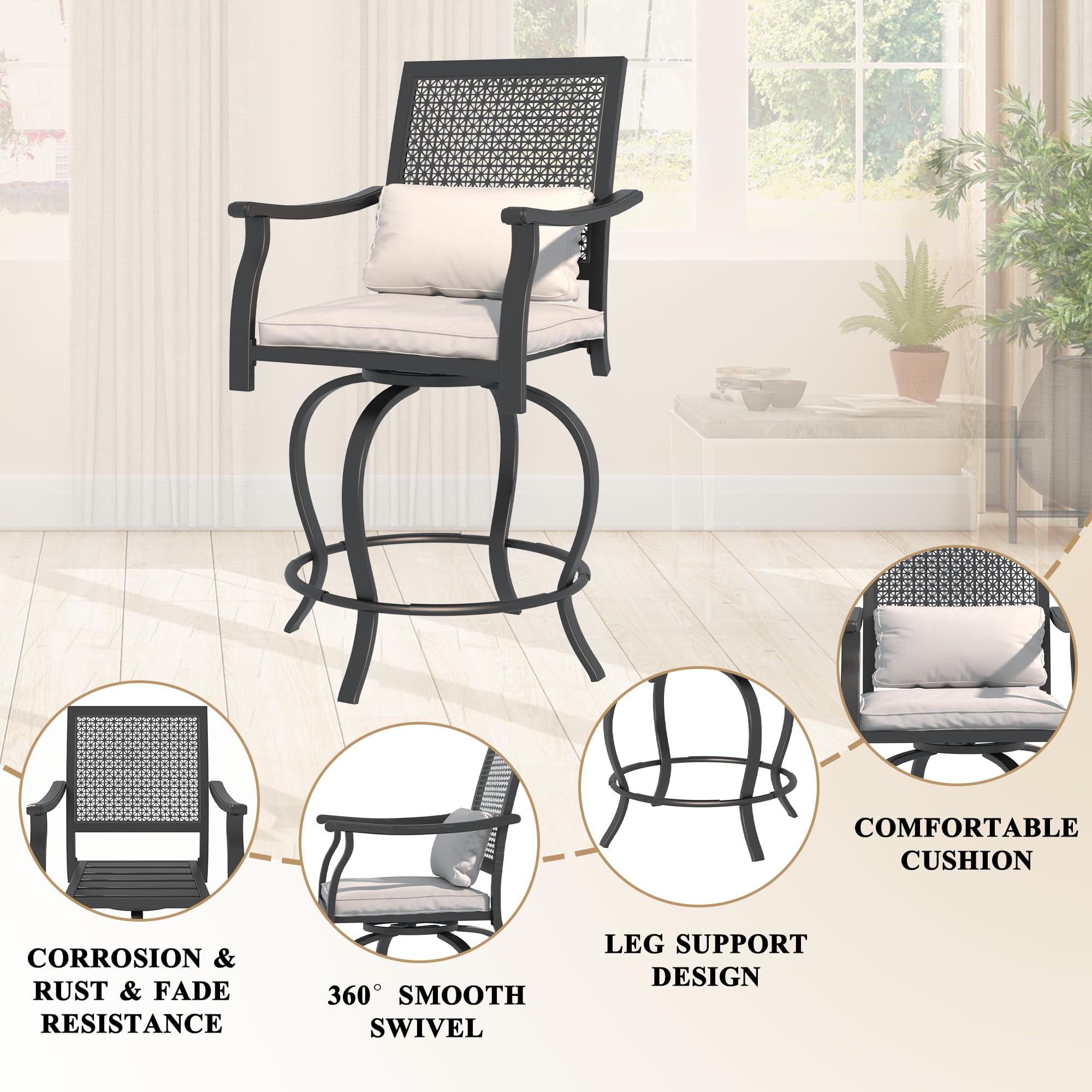 AECOJOY 3 Piece Outdoor Bar Set, High Top Patio Bar Set with Table and Chairs, Bar Height Patio Sets Clearance Plus Outdoor Pub Table and Swivel Chairs for Lawn Garden Porch