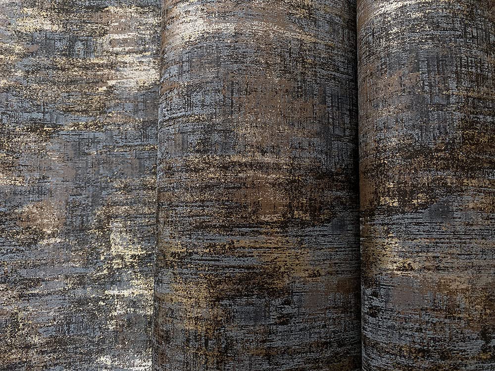 AM1NAH Distressed Wallpaper Industrial Metallic Wall Paper Non-Woven, 20.80'' X 393.00'', Charcoal & Gold