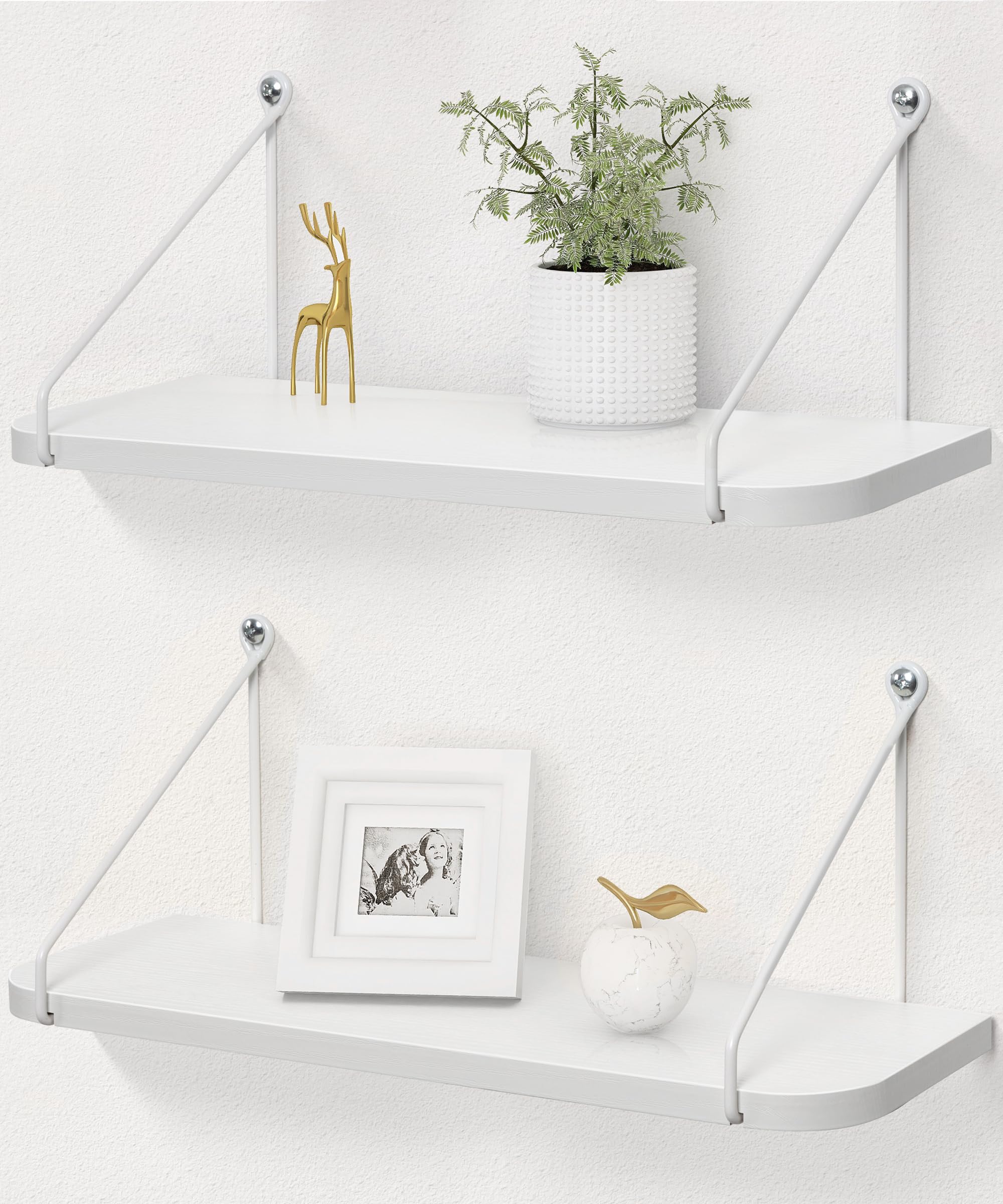 Afuly White Shelves for Wall, Floating Shelf Bathroom, Wall Mounted Shelves for Bedroom Living Room, Over Toilet Shelves Storage Display Organizer Modern Home Decor, 16inch Set of 2