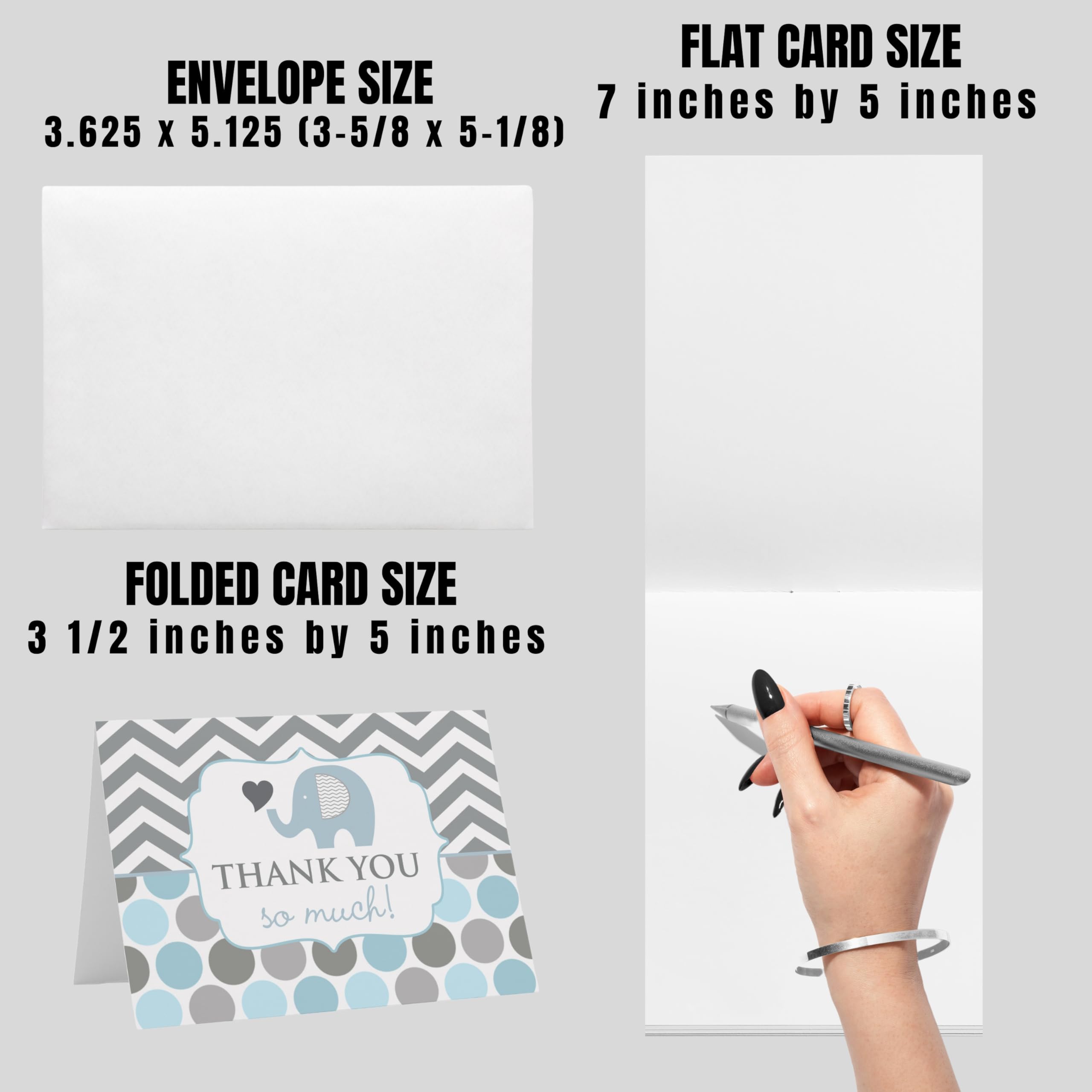 Paper Clever Party Blue Elephant Thank You Cards with Envelopes for Boys Baby Shower, Gender Reveal, Birthday, Everyday Occasions, Small Folded Note Set, 20 Pack
