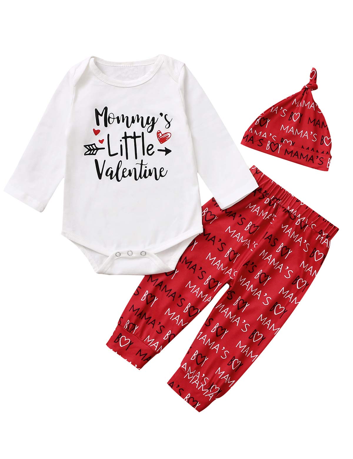 Singcoco Baby Boy Valentine's Day Outfit Newborn Mommy's Little Valentine Bodysuit (Red, 0-3 Months)