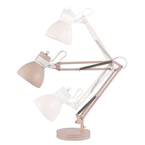 Globe Electric 52028 28" Swing Arm Desk Lamp, Matte Rose, Matte White Accents, On/Off Rotary Switch, Partially Adjustable Swing Arm, Home Office Accessories, Lamp for Bedroom, Home Improvement
