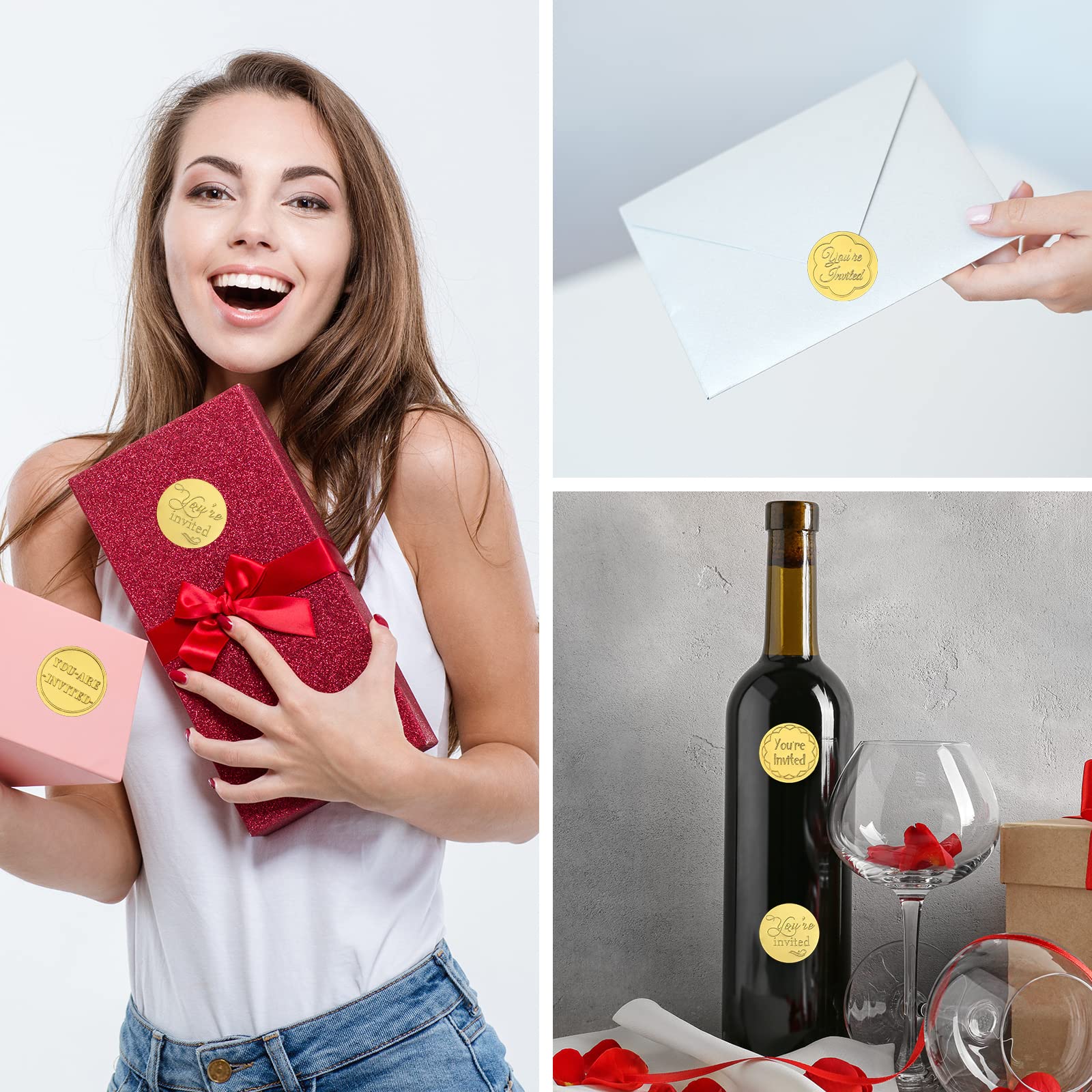 540 Pcs You're Invited Round Embossed Foil Seals Embossed Aluminum Foil Sticker Envelope Seal Stickers Gold Seal Stickers Gold Envelope Seals for Wedding Invitation Envelopes Present Decoration