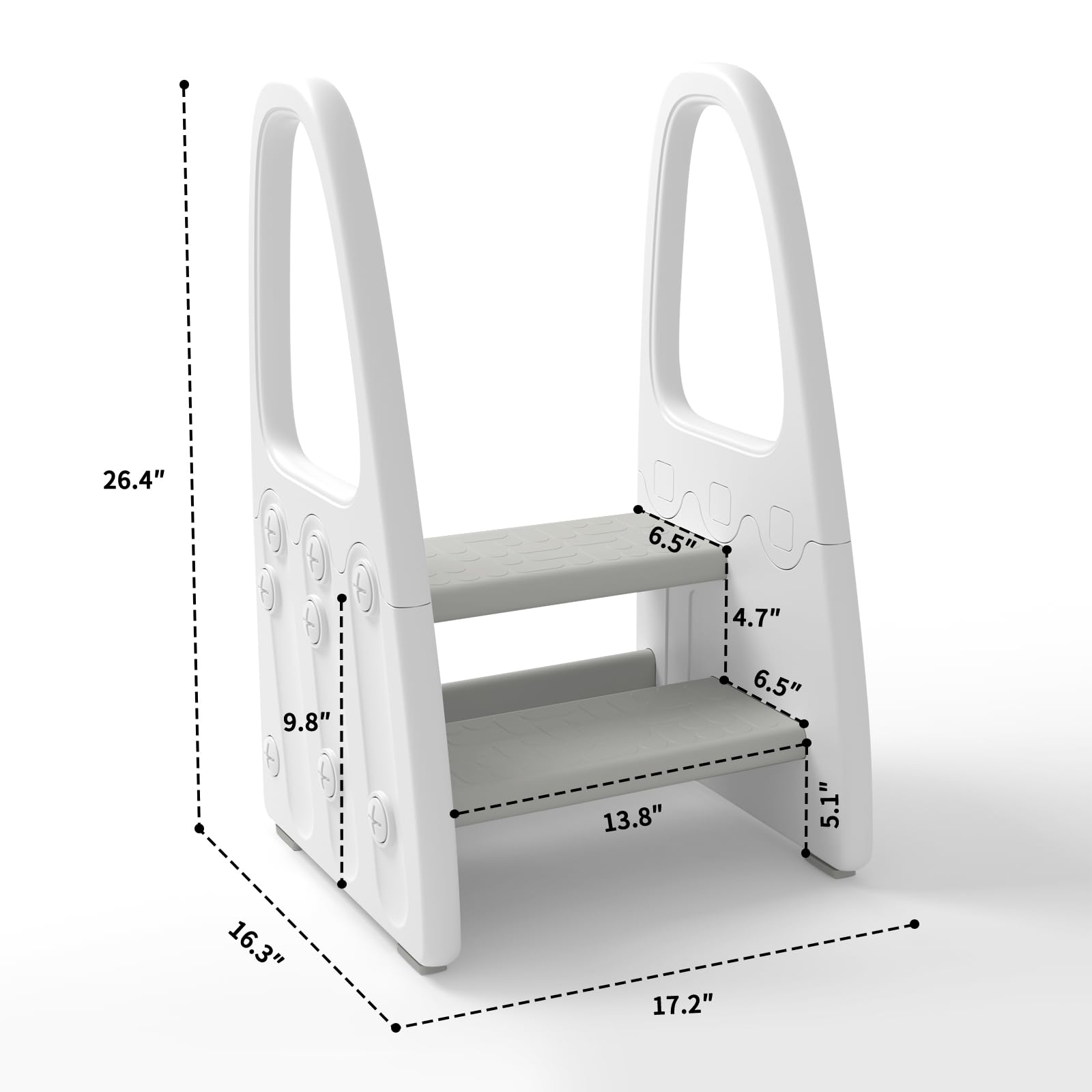 Toddler Step Stool for Bathroom Sink, Kids Two Step Stool for Toilet Potty Training and Kitchen Counter, Children Step Up Learning Helper Tower with Safety Handles and Non-Slip Pads,Gray